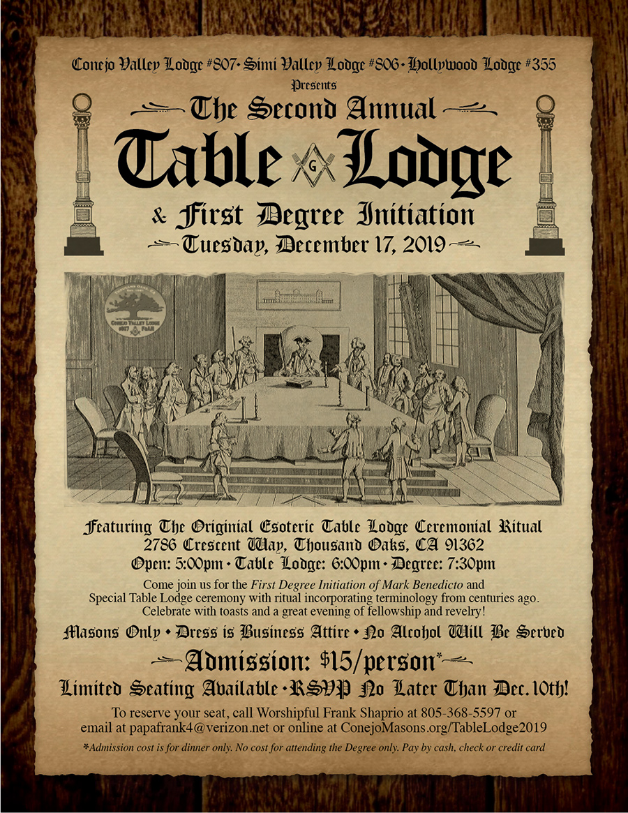 Masonic Table Lodge 2019 | Conejo Valley Lodge No. 807